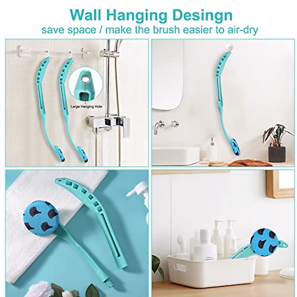 Back Brush Long Handle for Shower, 20.5” Bath Brush, Back Scrubber, Shower Body Brush with Curved Handle for Elderly Disabled, Limited Mobility, Frozen Shoulder,Men and Women