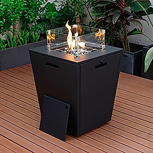 LeisureMod Chelsea Gas Fire Pit Table 37,000 BTU Square Outdoor Propane Fire Pit Table with Lid and Black Fire Glass (Black)