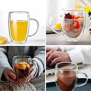 Set of 4 Cappuccino Glass Mugs,Double Wall Insulated Coffee Mugs,Clear Glass Mugs with Handle,Glass Coffee Cups,Perfect for Latte, Americano, Espresso,Cappuccinos,Tea, Beverage(350ml /11.84oz)