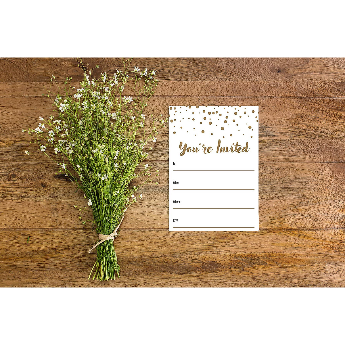 Shimmering Gold Dot Party Invitations - Pack of 48