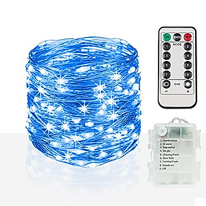 suddus 66ft 200 LED Outdoor String Lights, Blue Fairy Lights Battery Operated with Remote, Led Twinkle Lights for Bedroom, Dorm, Patio, Tapestry, Backyard, Garden, Christmas, Party, Indoor