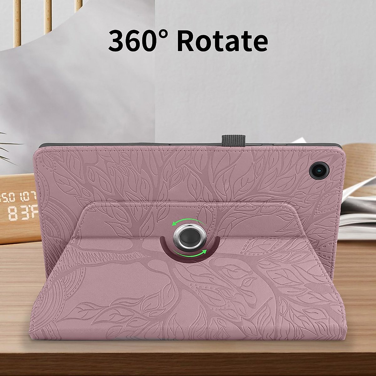 Rotating Case for Samsung Galaxy Tab A8 10.5'' 2022 Case SM-X200/X205 PU Leather Cover Lightweight Flip Stand Shell for Galaxy Tab A8 10.5 inch Tablet-Rose Gold