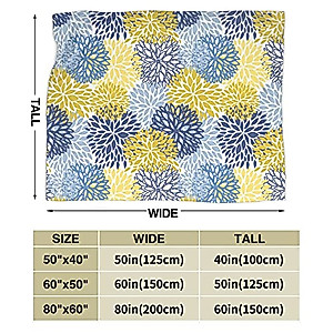 Abucaky Blue Yellow Navy Chrysanthemum Flowers Fleece Throw Blanket Ultra Soft Cozy Decorative Flannel Blanket All Season for Home Bed Couch Chair Travel 50x40in