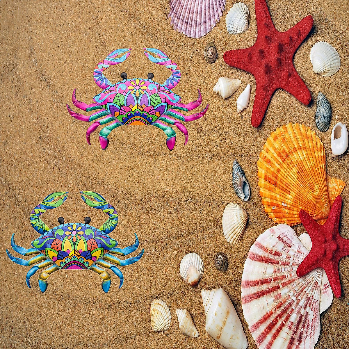 SOBLUING Crab Wall Decor Metal Crabs Decorations, Tiki Bar Wall Decor Coastal Sculptures for Home, Outdoor Wall, Home Door, Window, Ocean Theme Room, Set of 4