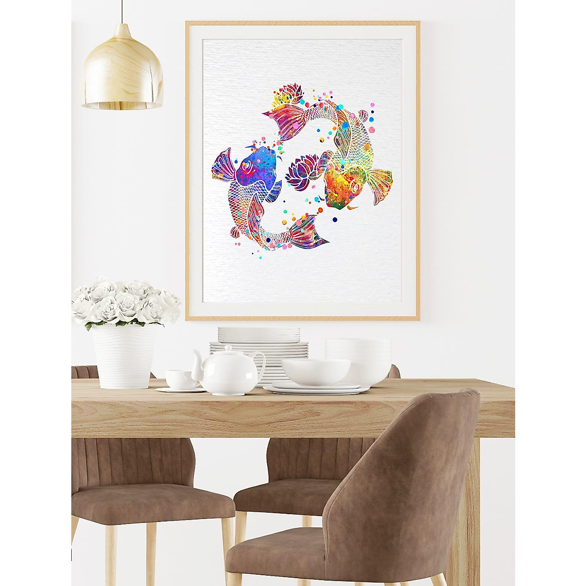 Dignovel Studios 8X10 Unframed Koi Fish Lotus Meditation Yin Yang Japanese Yoga Watercolor Art Print Poster Inspirational Wall Art Housewarming Office Home Decor DN550