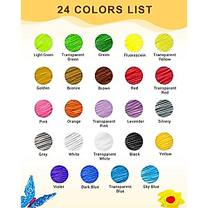 24 Colors 3D Pen PLA Filament Refills, 1.75mm Premium Printing Filament for 3D Printer/3D Pen, Each Color 10 Feet, Total 240 feet, with 2 Finger Caps by Vomika (24)