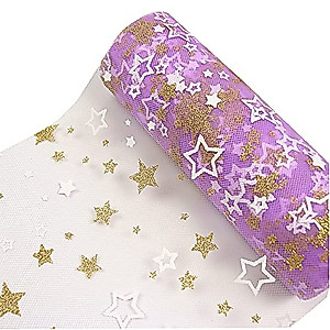 Yuanchuan Golden Star Glitter Tulle Rolls 6 inch x 10 Yards (30 feet) Tulle Rolls Spool Fabric Tutu for DIY Skirts Wedding Gift Wrap Sewing Crafting Bow Bridal Decorations Birthday Party (Purple)