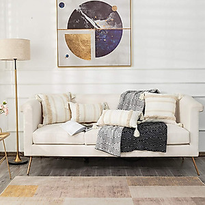 OJIA Lumbar Decorative Boho Throw Pillow Cover, 12 x 20 Farmhouse Cute Pillowcase Minimalist Neutral Collection Cream White Tufted with Tassels Woven Cushion Cover for Sofa Couch Bedroom Living Room