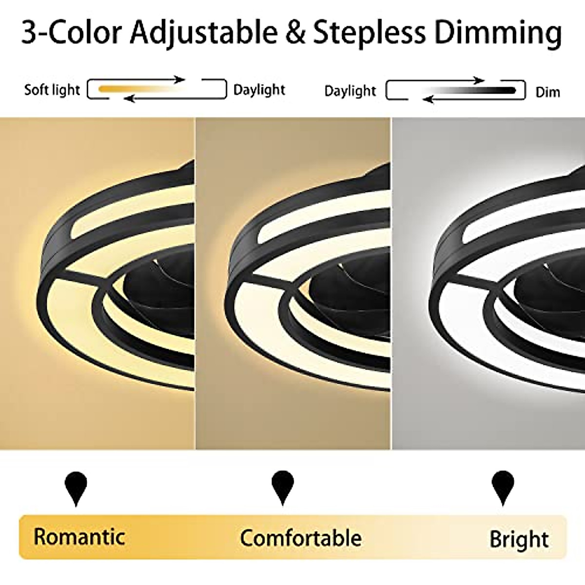 Ohniyou Ceiling Fan with Lights Remote and APP Control,19'' Flush Mount Low Profile Fan,Smart Ceiling Fan with Dimmable LED Night Light Reversible Blades Timing, Enclosed Fan for Bedroom,Living Room