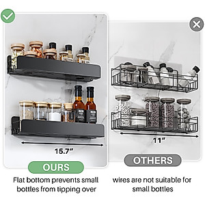 Kitstorack Spice Rack Wall Mount, 2 Pack 15.7" Oversize Spice Rack Organizer without Drilling Large Adhesive Hanging Spice Racks, Kitchen Essentials Home Decor, Black,for Smooth Walls