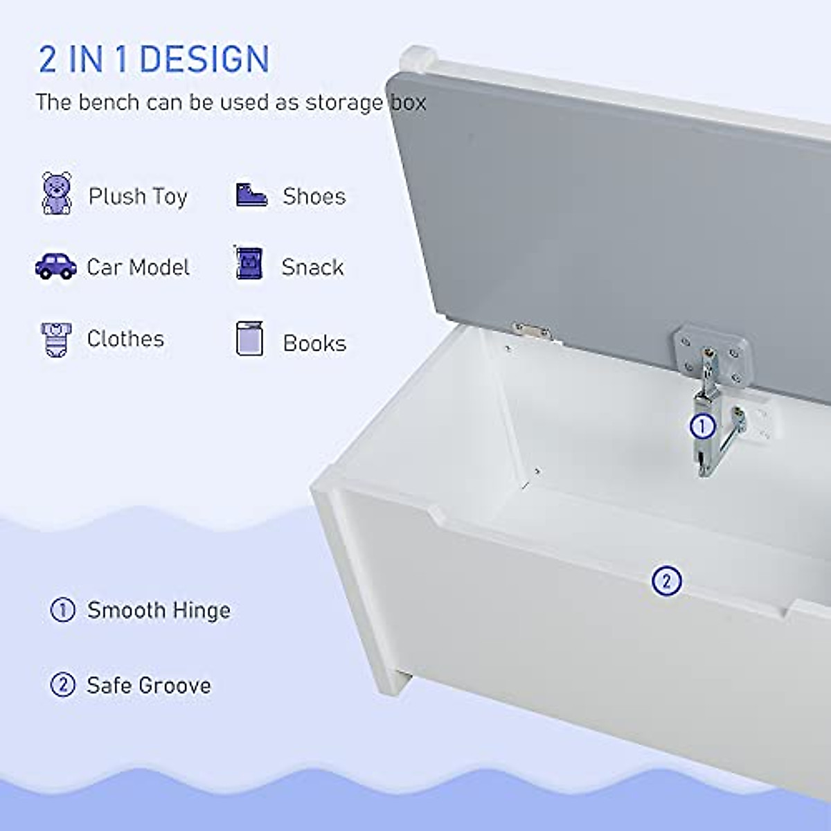 Qaba 4-Piece Kids Table Set with 2 Wooden Chairs, 1 Storage Bench, and Interesting Modern Design, Grey/White