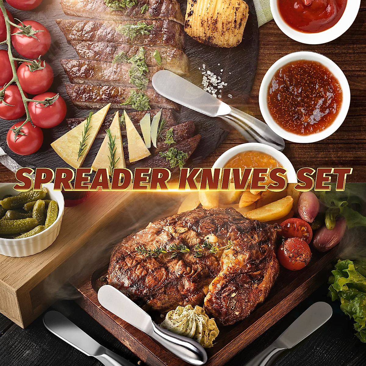 Mlurcu Butter Knife Butter Spreader Knives 4 PCS Stainless Steel Cheese Butter Spreader Knife Set Charcuterie Utensils Cheese Knives Butter Knife Spreader for Cheese Cold Butter Jam Pastry making