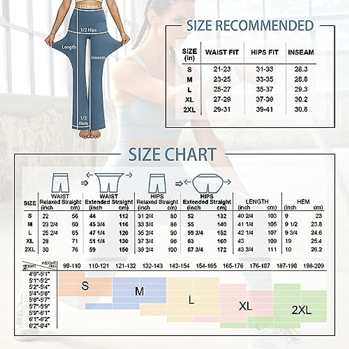 YOYOYOGA Women's Boot Cut Yoga Pants High Waisted Stretchy Bootleg Leggings Tummy Control Athletic Pants Pull On x-Large Blue