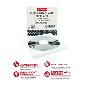 XFasten Butyl Headlamp Sealant, 7 millimeters x 20 Feet, 7 millimeters Thick, OEM Grade Automotive Rubber Butyl Rope Tape for Headlamp, Headlight, Windshield, Window, and Pool Light Sealant Tape