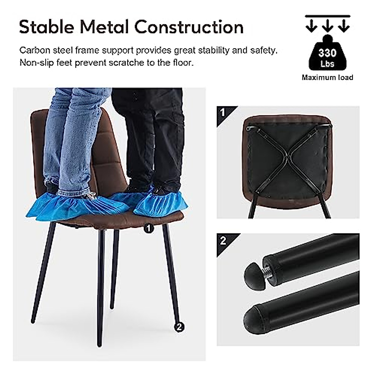 CLIPOP Modern Kitchen Dining Chairs Set of 2, Mid Century Modern Dining Chair with Upholstered Seat, Metal Leg, Armless Living Room Accent Chair, Kitchen Side Chair for Lounge Guest, Brown