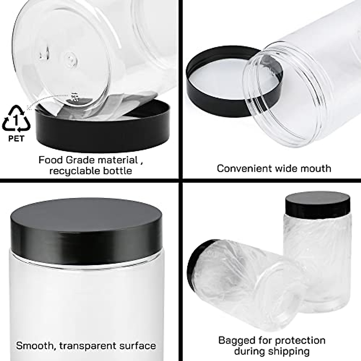 LotFancy Plastic Jars with Lids, 27 Oz Pack of 3 Clear Containers, Refillable Short-term Food Storage Containers, Sealed and Leakproof Design