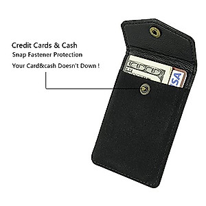 FRIFUN Card Holder for Back of Phone with snap Ultra-Slim Self Adhesive Phone Wallet Stick on Cell Phone Android All Smartphones RFID Blocking Sleeve Covers Credit Cards and Cash (Black)