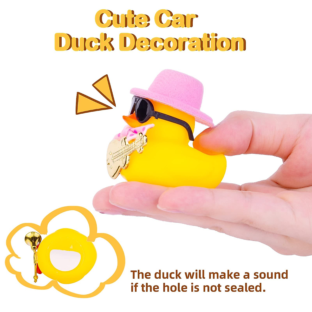 MuMyer Car Rubber Duck, Yellow Duck Car Dashboard Decorations with Mini Top Hat Musical Instrument Sunglasses Necklace(Black)