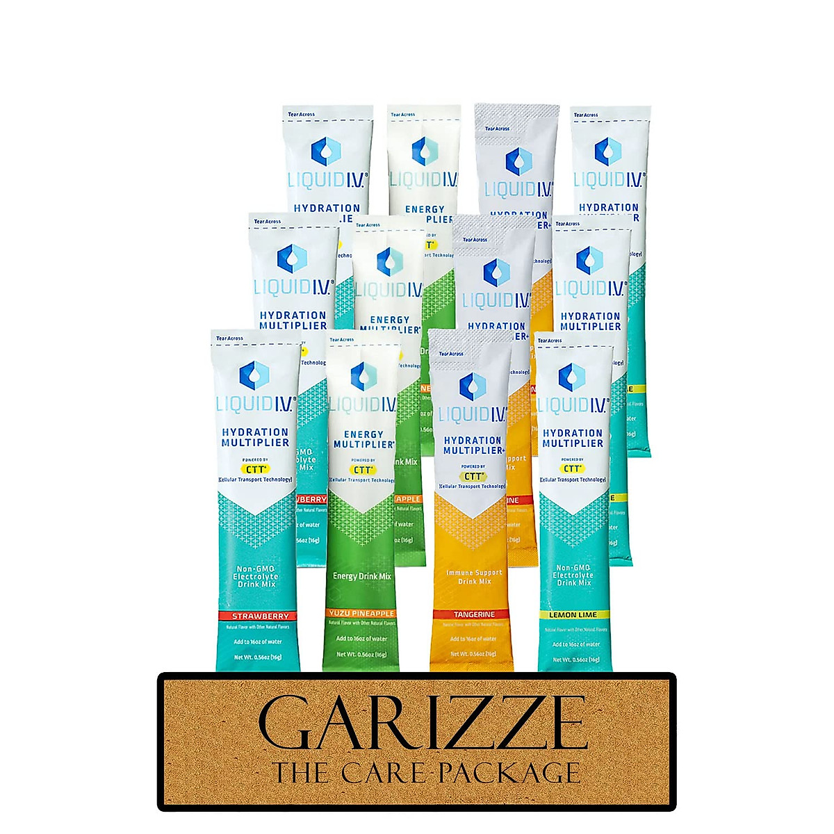 GARIZZE Liquid IV Hydration Multiplier - Hydration Powder Packets -12 Sticks - Electrolyte Drink Mix - Strawberry, Lemon Lime, Tangerine Immune Support, Yuzu Pineapple Energy Drink Mix