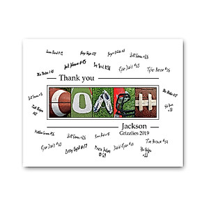 Personalized Coach Gift - Football Coach Gift with room for player's signatures - End of Season Coach Gift 11x14 print with border for signatures