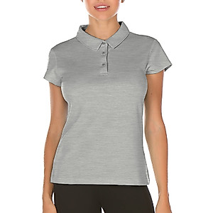 icyzone Golf Polo Shirts for Women, Ladie's Collared Tennis Short Sleeve Tops (Grey, M)