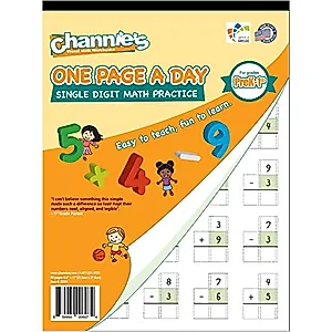 Channie’s One Page A Day Single Digit Addition & Subtraction Workbook for Pre-Kindergarten - 1st Grade Elementary School Students, Single Digit Math Practice, 50 Pages