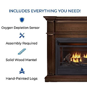Duluth Forge Dual Fuel Ventless Gas Fireplace System with Mantle, Thermostat Control, 5 Fire Logs, Use with Natural Gas or Liquid Propane, 26000 BTU, Heats up to 1350 Sq. Ft., Gingerbread Finish