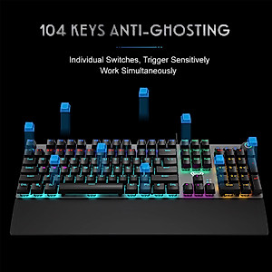 AULA Mechanical Gaming Keyboard Blue Switches,Rainbow LED Backlit,Ergonomic Wrist Rest,Aluminum Base,Full Size 108 Keys Anti-Ghosting,Macro Programmable Computer Keyboard Wired for PC Laptop