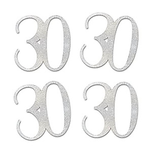 Silver Glitter 30 Cut-Out Numbers, 30th Birthday Party Anniversary Decorations DIY Essentials