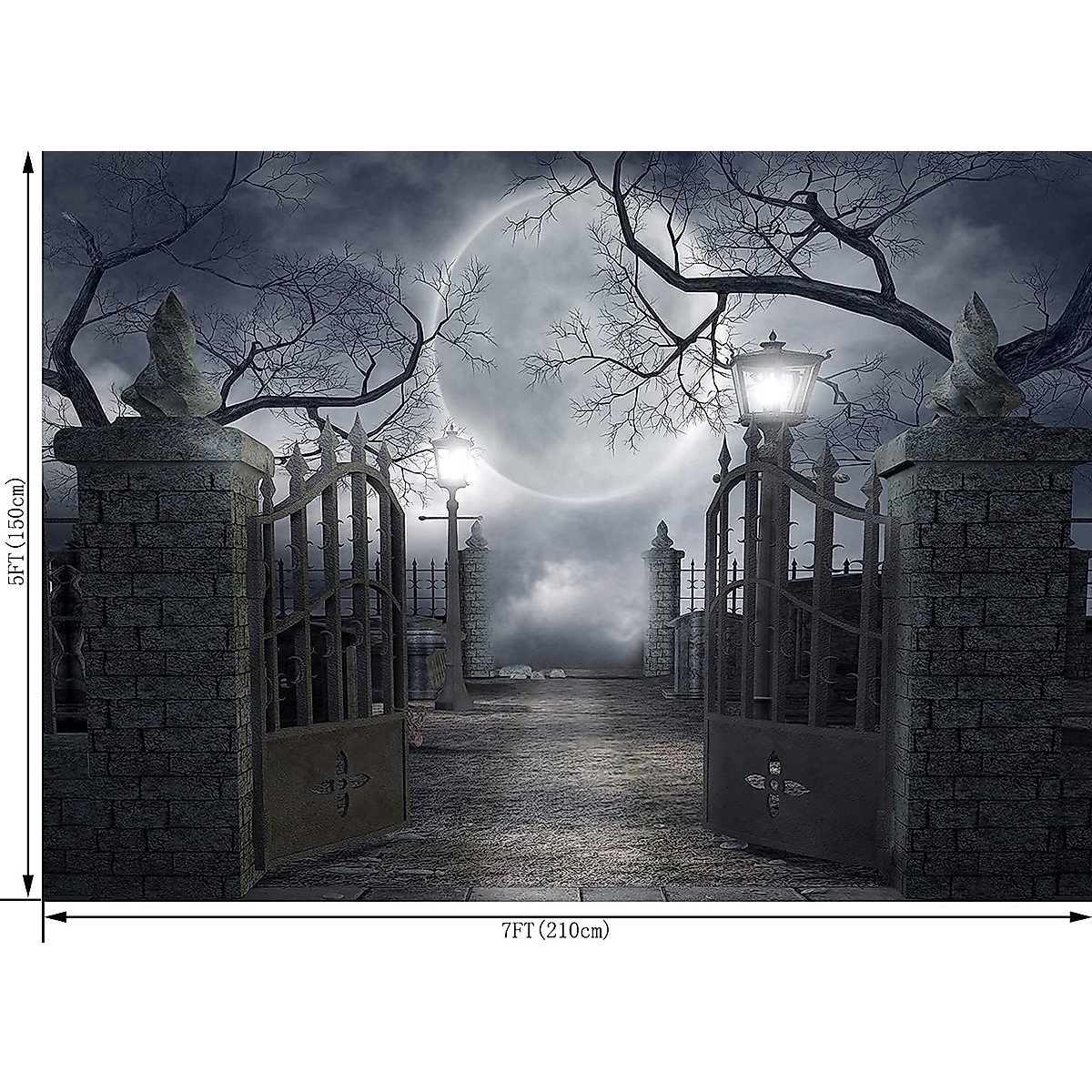 OUYIDA Halloween Night Full Moon Backdrop Gloomy Woods Graveyard Photography Background Horrible Cemetery Spooky Party Banner Halloween Party Decoration Photo Booth Props 7X5FT TP17F