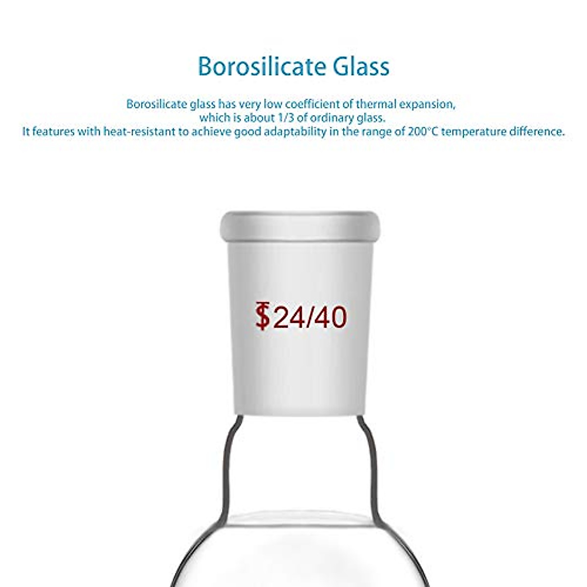 StonyLab Glass 50ml Short Neck Round Bottom Flask, Borosilicate Glass Single Neck Heavy Wall Flask RBF with 24/40 Standard Taper Outer Joint - 50ml