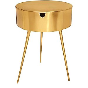 Meridian Furniture Bali Collection Modern | Contemporary Durable Metal Side Table/Nightstand, 16" W x 16" D x 23" H, Gold