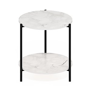 Furinno Besi 2-Tier Modern Round Side End Table with Sturdy Metal Legs, 15.55 (W) x 10.58 (H) x 5.46 (D) inches, Marble White