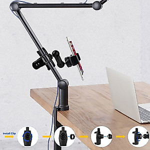 Mippko Clip Clamp Phone Holder for Desk/Table/Glass Door/Desktop Baffle/Easel,Compatible with iPhone/Nexus/HTC/LG/Huawei/Smart Phones,360°Adjustment Aluminium Alloy Arm Metal Mount