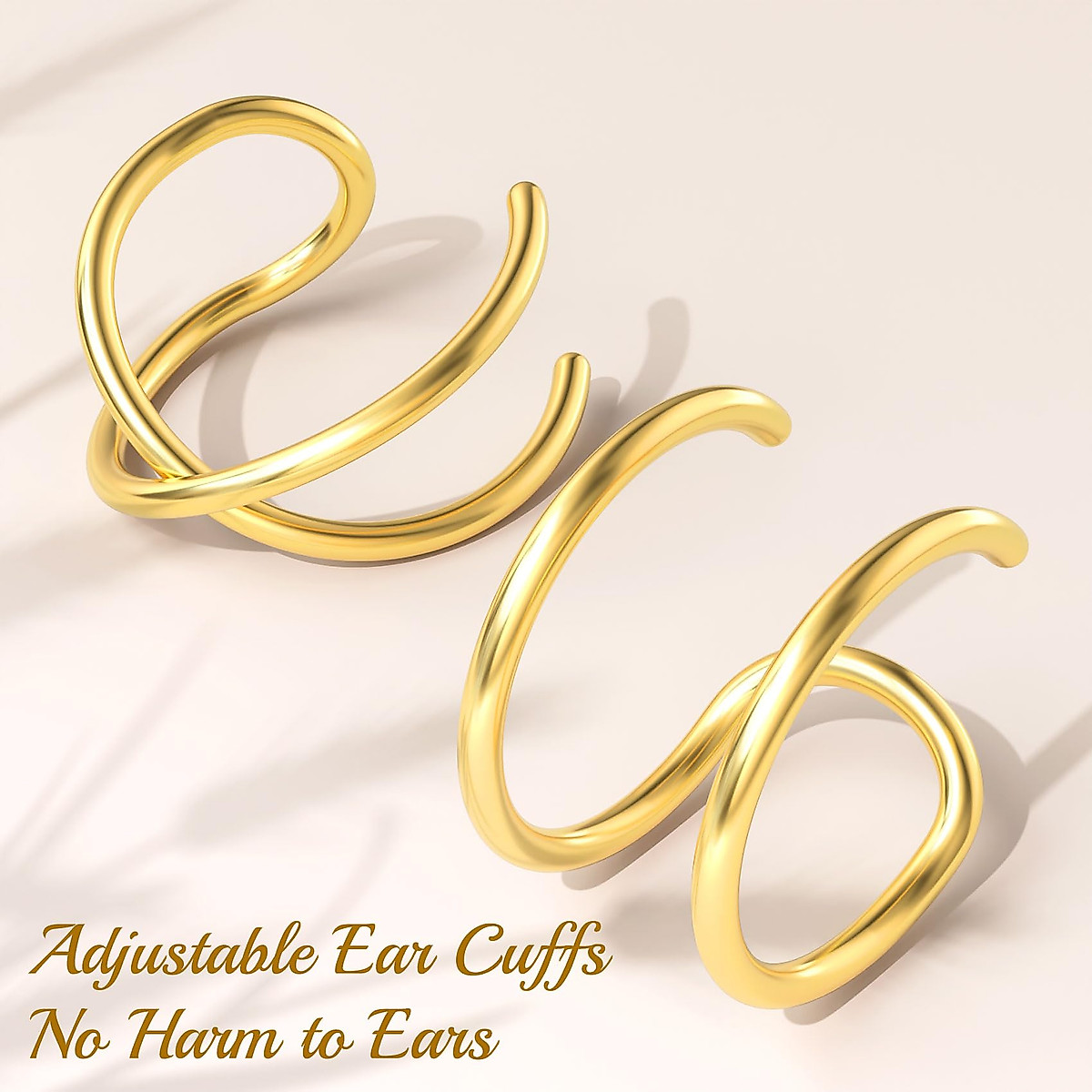 PAGOW 4x Fake Helix Ear Cuff Cartilage Earring No Piercing Earcuff, 925 Sterling Silver,14K Simple Criss Cross Double Lines Adjustable Minimalist Women Men Clip On adornment Gifts 2 styles (GOLD)