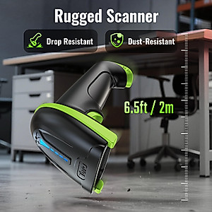 Tera Barcode Scanner Wireless Versatile 2-in-1 (2.4Ghz Wireless+USB 2.0 Wired) with Battery Level Indicator 328 Feet Transmission Distance Rechargeable 1D Laser Bar Code Reader USB Handheld (Green)