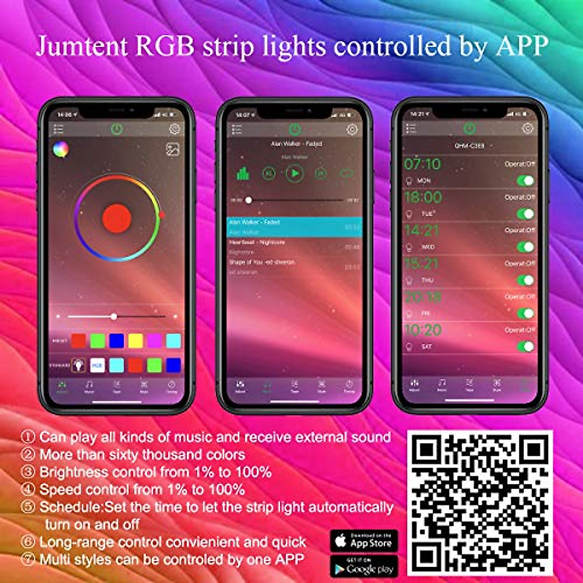 LED Strip Lights, 65.6FT Strips Light 5050 RGB Music Sync String Lights Bedroom strip light Color Changing Rope Lights APP Control +44 Keys Remote for Bedroom Sitting Room Kitchen Home Party 4Roll 20M