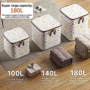 AZXY Clothes Storage Bags Large Capacity, Closet Organizers and Storage Bins, Foldable Wardrobe Storage with Lids and Handles for Blanket Comforter Clothing Bedding, Containers Box (L)