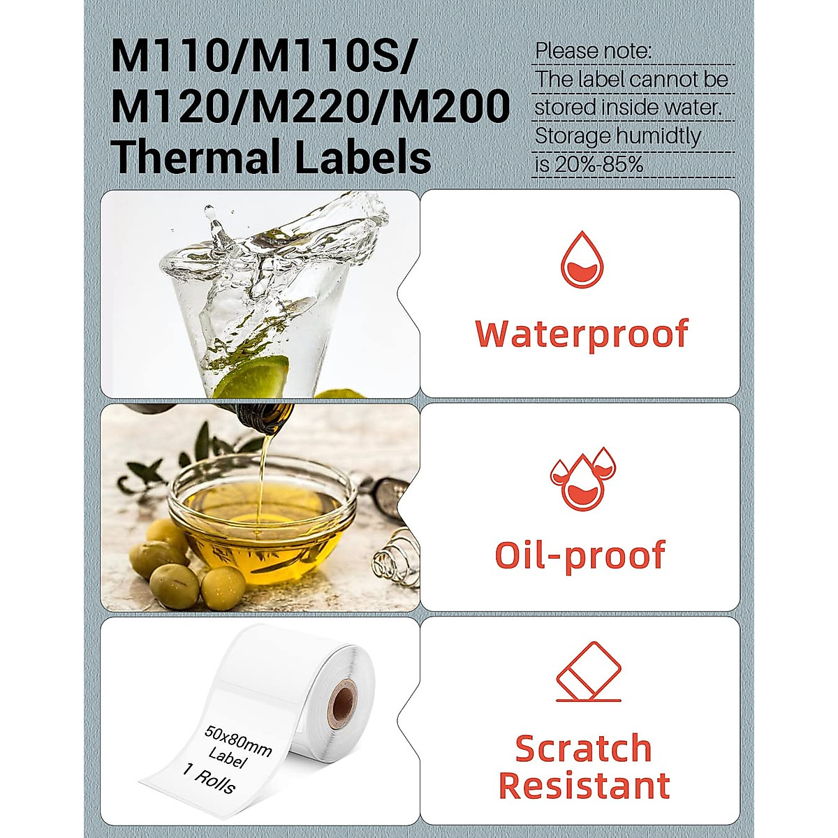 Multi-Purpose Square Self-Adhesive Label for Phomemo M110/M221/M220/M120/M200 Label Printer,1.97"x3.15"(50x80mm),100 Labels/Roll, Black on White