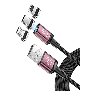 Magnetic USB Charging Cable, KUULAA 3A Magnetic USB Cable Support QC 3.0 Fast Charging & Data Transfer, Magnet Phone Charger Nylon Braided Cord for Most Smart Devices (3.3FT, Red)…
