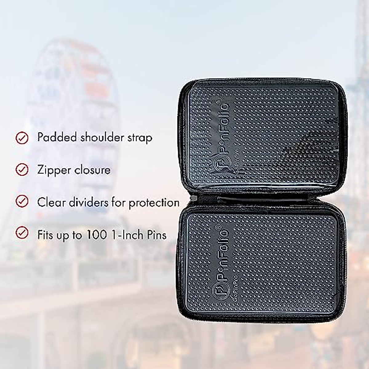 PinFolio Classic Pin Display Bag, Lightweight Sports Pin Book Designed for Storage & Easy Trading Up to 100 1-Inch Enamel Pins (Black & White)