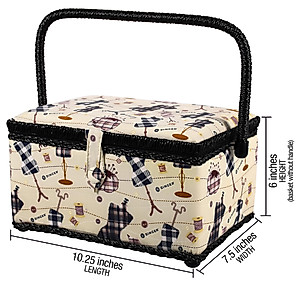 SINGER Sewing Basket with Sewing Kit, Needles, Thread, Scissors, and Notions (Plaid Forms Print)