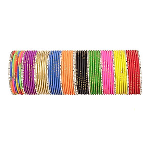 SANARA Indian Bollywood Style Fashion Bangles Set of 72 pcs Multi Color Plain Churi Bangles for Women & Girl's Wedding Wear Bangles Bracelet Jewelry (Big, 2.8)