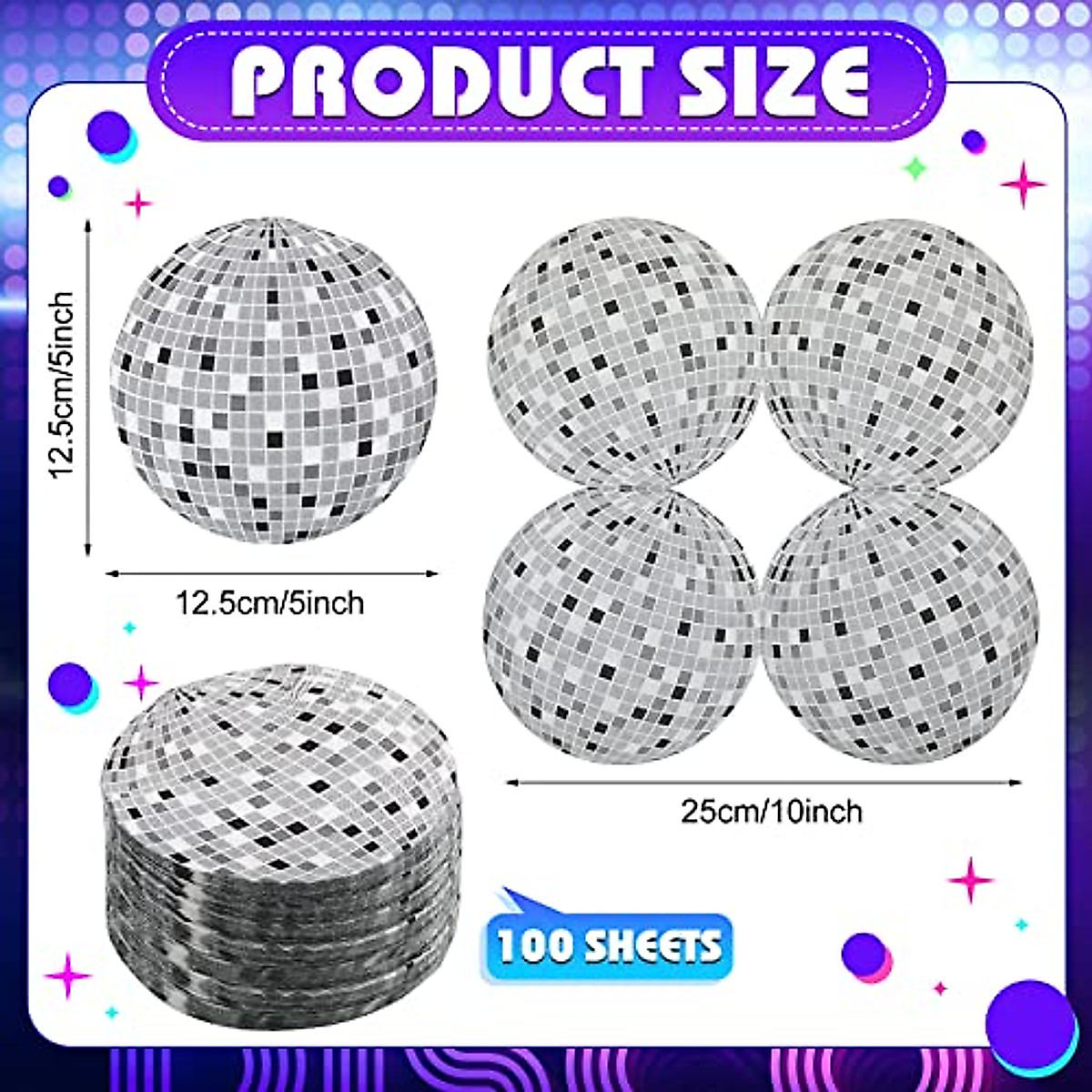 Colarr 100 Pcs Disco Ball Napkins Disposable Disco Party Cocktail Napkins 70's Party Beverage Napkin for 70s 80s 90s Birthday Wedding Party Decoration Supplies, 2 Ply, 5 x 5 inches
