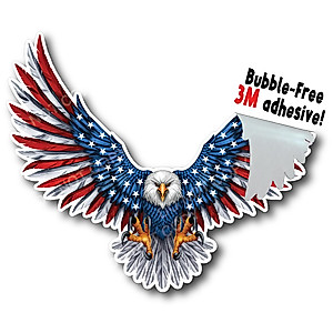 Pack of 2 Bald Eagle American Flag Sticker Decal for Car Truck Window Bumper Wall - 4" x 3.6" Safe for Vehicle Paint - American Made - Free 3M Peel and Stick Vinyl
