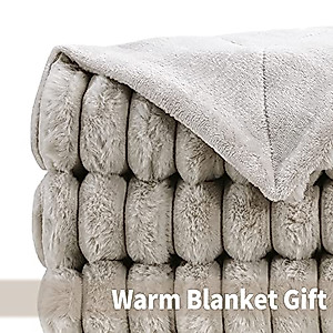 softan Faux Fur Blanket, Soft Fuzzy Fluffy Striped Fleece Throw Blanket for Couch Sofa Living Room, Beige Furry Throw Blanket, Cream White Fur Throws - 50"x 60"