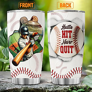 JENOIS Hustle Hit Baseball, Tumbler 20 Oz With Lid And Straw, For Fathers Cup Day Women Coffee Dad Tumblers, Baseball Gifts