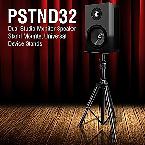 Pyle Dual Studio Monitor 2 Speaker Stand Mount Kit - Heavy Duty Tripod Pair and Height Adjustable from 34" to 53" W/Metal Platform Base - PSTND32, Black