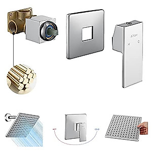 Aihom Shower Faucet Set Chrome, 8-Inch Rainfall Shower Head & Stainless Steel Shower Arm, Single Function Shower System with Single Handle Brass Rough-in Valve, Shower Trim Kit