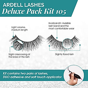 Ardell False Eyelashes Deluxe Pack 105 - Black, Natural Look Lashes, Includes Lash Adhesive & Applicator, Reusable Lash Set for Everyday Wear, 4 Pack
